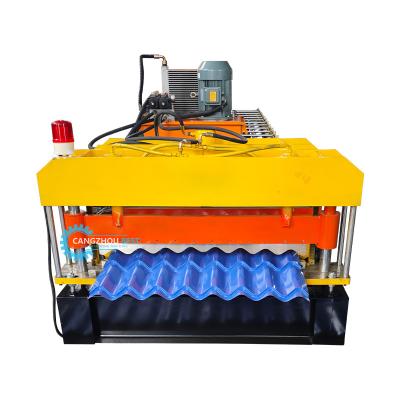 China Brazil Material Thickness 0.3-0.8mm Roll Forming Machine Metal Steel Roof Tile Making Hydraulic Cutting for sale