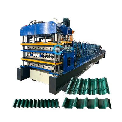 China Three Layer 836 Corrugated Q Tile Trapezodial High Rib Triple Designs Roof Sheet Roll Forming Machine for sale