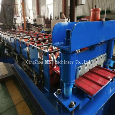 China Trapezoidal Metal Sheet Roof Roll Forming Machine PPGI/GI Material With PLC Control for sale