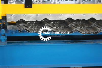 China Chain Drive Roof Tile Roll Forming Machine With Hydraulic Pressing Cutting Devices for sale