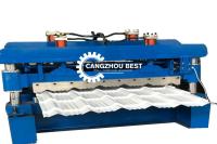 China Chain Drive Roof Tile Roll Forming Machine With Hydraulic Pressing Cutting Devices for sale