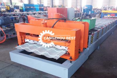 China 3kw 0.8mm Gearbox Drive Glazed Tile Roll Forming Machine for sale