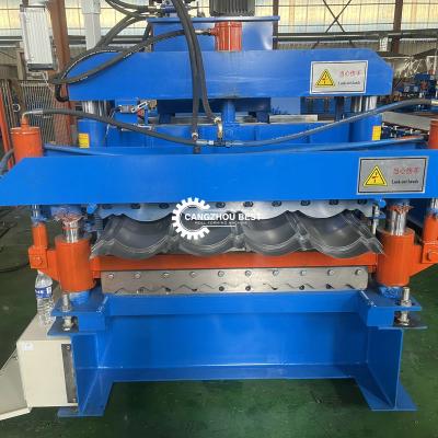 China Steel PLC 914mm Double Layer Roll Forming Machine Jami Tile Corrugated Roof Sheet for sale