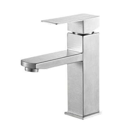 China Modern Basin Mixer Faucet with Ceramic Valve Core SUS304 Stainless Steel Water Saving Bathroom Tap (J50-ss brushed) for sale