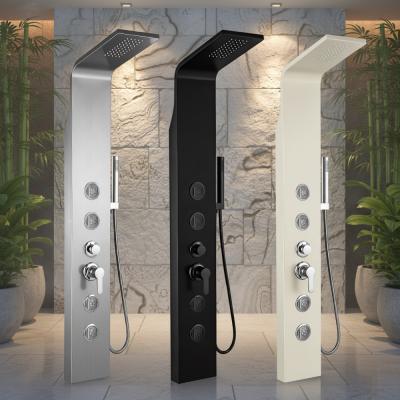 China Modern Stainless Steel Bathroom Shower Set 304 Rainfall Showerhead Handheld Spray Brushed Surface Floor Stand Bathroom Sinks for sale