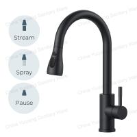 China Pull Out Kitchen Faucet Made from 304 Stainless Steel Featuring 35mm Ceramic Cartridge and Two Flexible Stainless Steel Hoses for sale