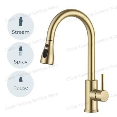 China Pull Out Kitchen Faucet Made from 304 Stainless Steel Featuring 35mm Ceramic Cartridge and Two Flexible Stainless Steel Hoses for sale