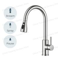 China Pull Out Kitchen Faucet Made from 304 Stainless Steel Featuring 35mm Ceramic Cartridge and Two Flexible Stainless Steel Hoses for sale