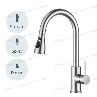 China Pull Out Kitchen Faucet Made from 304 Stainless Steel Featuring 35mm Ceramic Cartridge and Two Flexible Stainless Steel Hoses for sale