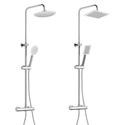 China Bathroom Shower Set Brass Thermostatic Mixer Faucet with Brass Body Zinc Handle and SU304 Shower Bar Chrome Black Finish Options for sale