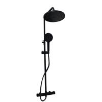 China Bathroom Shower Set Brass Thermostatic Mixer Faucet with Brass Body Zinc Handle and SU304 Shower Bar Chrome Black Finish Options for sale