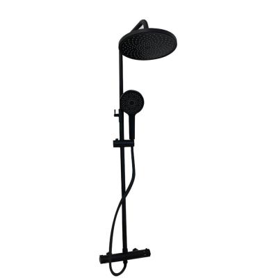 China Bathroom Shower Set Brass Thermostatic Mixer Faucet with Brass Body Zinc Handle and SU304 Shower Bar Chrome Black Finish Options for sale