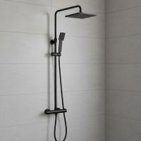 China Bathroom Shower Set Brass Thermostatic Mixer Faucet with Brass Body Zinc Handle and SU304 Shower Bar Chrome Black Finish Options for sale