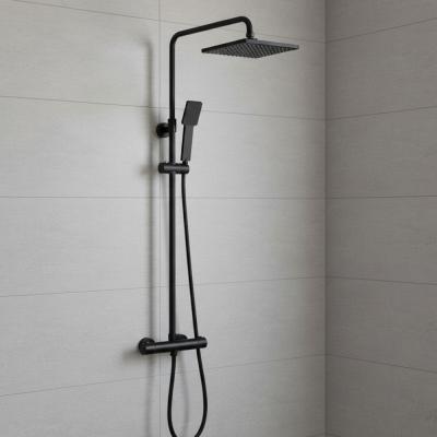 China Bathroom Shower Set Brass Thermostatic Mixer Faucet with Brass Body Zinc Handle and SU304 Shower Bar Chrome Black Finish Options for sale