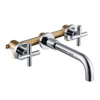 China Wall-mounted Double Handle Basin Faucet with Brass Body and Half-turn Brass Cartridge Suitable for Washbasin Chrome Matte Black Brush Nickel Gold Finish for sale