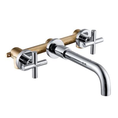 China Wall-mounted Double Handle Basin Faucet with Brass Body and Half-turn Brass Cartridge Suitable for Washbasin Chrome Matte Black Brush Nickel Gold Finish for sale
