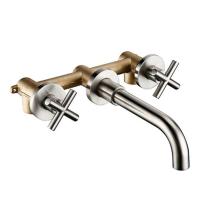 China Wall-mounted Double Handle Basin Faucet with Brass Body and Half-turn Brass Cartridge Suitable for Washbasin Chrome Matte Black Brush Nickel Gold Finish for sale