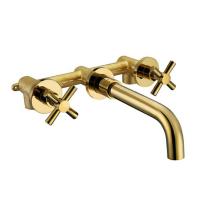 China Wall-mounted Double Handle Basin Faucet with Brass Body and Half-turn Brass Cartridge Suitable for Washbasin Chrome Matte Black Brush Nickel Gold Finish for sale