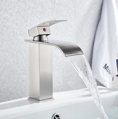 China Waterfall Mixer Tap SUS304 + Brass Faucet with 25mm Ceramic Cartridge and Two Stainless Steel Flexible Hoses for Washbasin Applications for sale