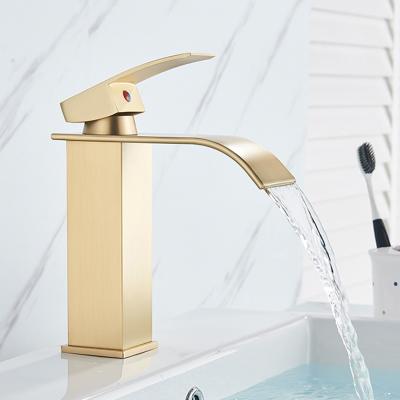 China Waterfall Mixer Tap SUS304 + Brass Faucet with 25mm Ceramic Cartridge and Two Stainless Steel Flexible Hoses for Washbasin Applications for sale