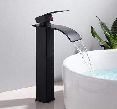 China Waterfall Mixer Tap SUS304 + Brass Faucet with 25mm Ceramic Cartridge and Two Stainless Steel Flexible Hoses for Washbasin Applications for sale