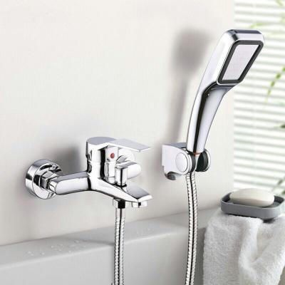 China Bathtub & Shower Mixer Faucet Ceramic Cartridge Wall Mounted Installation Fittings with 1.5m SUS304 Shower Hose & Pressurized Hand Shower for sale