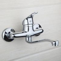 China Wall-mounted Brass Kitchen Faucet Ceramic Cartridge with Installation Fittings Single Lever Sink Mixer Tap for sale