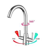China Brass Kitchen Faucet with Two Handles Half Turn Brass Cartridge and Two Stainless Steel Flexible Hoses for Kitchen Sink for sale