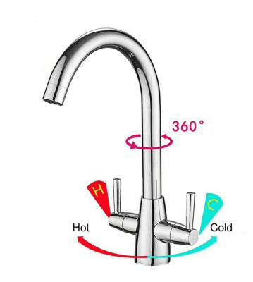 China Brass Kitchen Faucet with Two Handles Half Turn Brass Cartridge and Two Stainless Steel Flexible Hoses for Kitchen Sink for sale