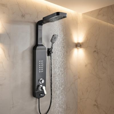 China Modern Stainless Steel + ABS Luxury Bathroom Shower Panel 304 Rainfall Showerhead Handheld Spray Matte Black Surface with Backside massage function for sale