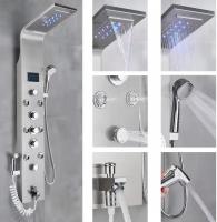 China Modern Stainless Steel Luxury Bathroom Shower Panel 6-Spray Rain Shower with LED light & digital screen for sale
