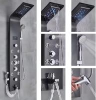 China Modern Stainless Steel Luxury Bathroom Shower Panel 6-Spray Rain Shower with LED light & digital screen for sale