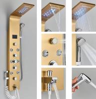 China Modern Stainless Steel Luxury Bathroom Shower Panel 6-Spray Rain Shower with LED light & digital screen for sale