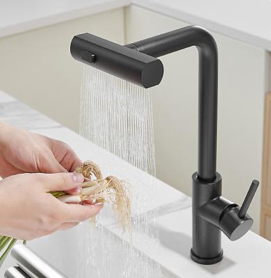 China Oersitor Kitchen Faucets Gray Pull Out Rotation Waterfall Stream Sprayer Head Sink Mixer Matte Black SS Brushed Water Tap Accessories for sale