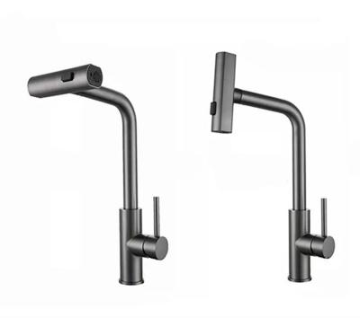 China Oersitor Kitchen Faucets Gray Pull Out Rotation Waterfall Stream Sprayer Head Sink Mixer Matte Black SS Brushed Water Tap Accessories for sale