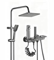 China Gunmetal Grey Shower System High Pressure Intelligent Digital Shower Faucet Set Piano Button Rainfall Shower Set for sale