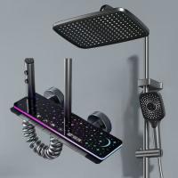 China Aluminium Gray Thermostatic Shower Faucet Set Smart Digital Display Bathroom Tap System Hot Cold Rain Apartments (X112) for sale