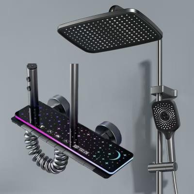 China Aluminium Gray Thermostatic Shower Faucet Set Smart Digital Display Bathroom Tap System Hot Cold Rain Apartments (X112) for sale