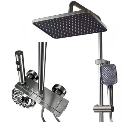 China Gunmetal Grey Shower System High Pressure Intelligent Digital Shower Faucet Set Piano Button Rainfall Shower Set (X108) for sale