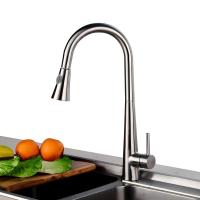 China Factory Pull Out Kitchen Faucet Made from 304 Stainless Steel Featuring 35mm Ceramic Cartridge and Two Flexible Stainless Steel Hoses (SS62 ss brushed) for sale