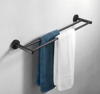 China Oersitor Wall-Mounted Double Towel Bar SUS304 Stainless Steel Brushed Black Simple Elegant Bathroom Towel Racks (8802 black) for sale