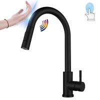 China Oersitor Kitchen Faucet Pull Out SS Brushed Sensor Stainless Steel Black Smart Induction Mixed Tap Touch Control Sink Tap (SS60 matte black) for sale