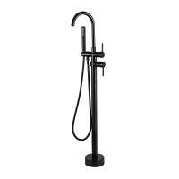 China Oersitor Luxury Brass Bathroom Faucet Floor Free Standing Faucet with Simple 2 Handle Hot and Cold Bathtub and Dual-Mode Faucet (FSB03 matte black) for sale