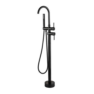 China Oersitor Luxury Brass Bathroom Faucet Floor Free Standing Faucet with Simple 2 Handle Hot and Cold Bathtub and Dual-Mode Faucet (FSB03 matte black) for sale