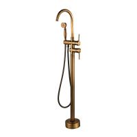 China Oersitor Luxury Brass Bathroom Faucet Floor Free Standing Faucet with Simple 2 Handle Hot and Cold Bathtub and Dual-Mode Faucet (FSB03 antique brass) for sale