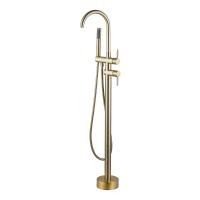 China Oersitor Luxury Brass Bathroom Faucet Floor Free Standing Faucet with Simple 2 Handle Hot and Cold Bathtub and Dual-Mode Faucet (FSB03 brush gold) for sale