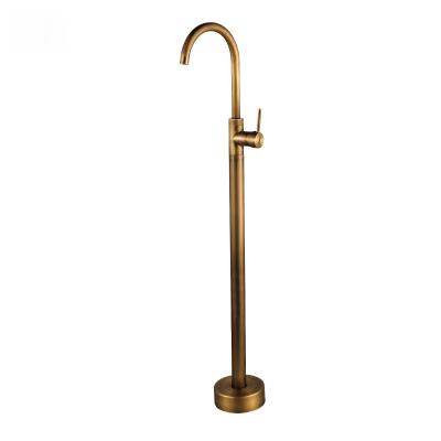 China Oersitor Luxury Brass Bathroom Faucet Floor Free Standing Faucet with Simple 1 Handle Hot and Cold Bathtub Mixer Faucet (FSB01 antique) for sale