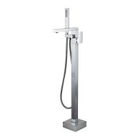 China Oersitor Luxury Brass Bathroom Faucet Floor Free Standing Faucet with Simple 1 Handle Hot and Cold Square Shape Bathtub Mixer Faucet (FSB16 chrome) for sale