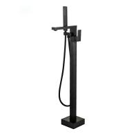 China Oersitor Luxury Brass Bathroom Faucet Floor Free Standing Faucet with Simple 1 Handle Hot and Cold Square Shape Bathtub Mixer Faucet (FSB16 matte black) for sale