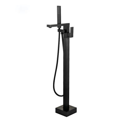 China Oersitor Luxury Brass Bathroom Faucet Floor Free Standing Faucet with Simple 1 Handle Hot and Cold Square Shape Bathtub Mixer Faucet (FSB16 matte black) for sale
